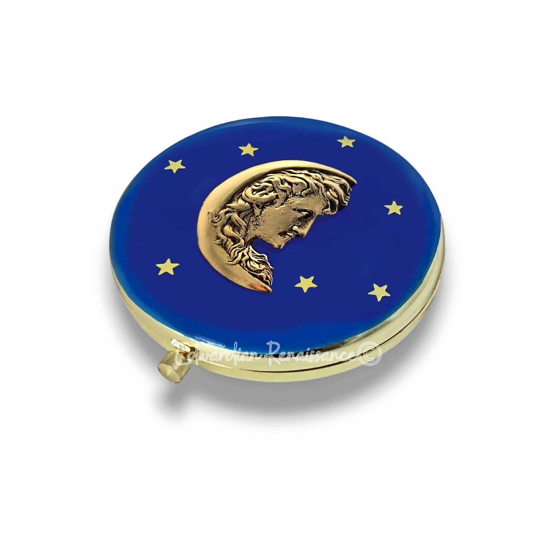 Celestial Compact Mirror: Moon & Stars, Cobalt Enamel, Personalized ...