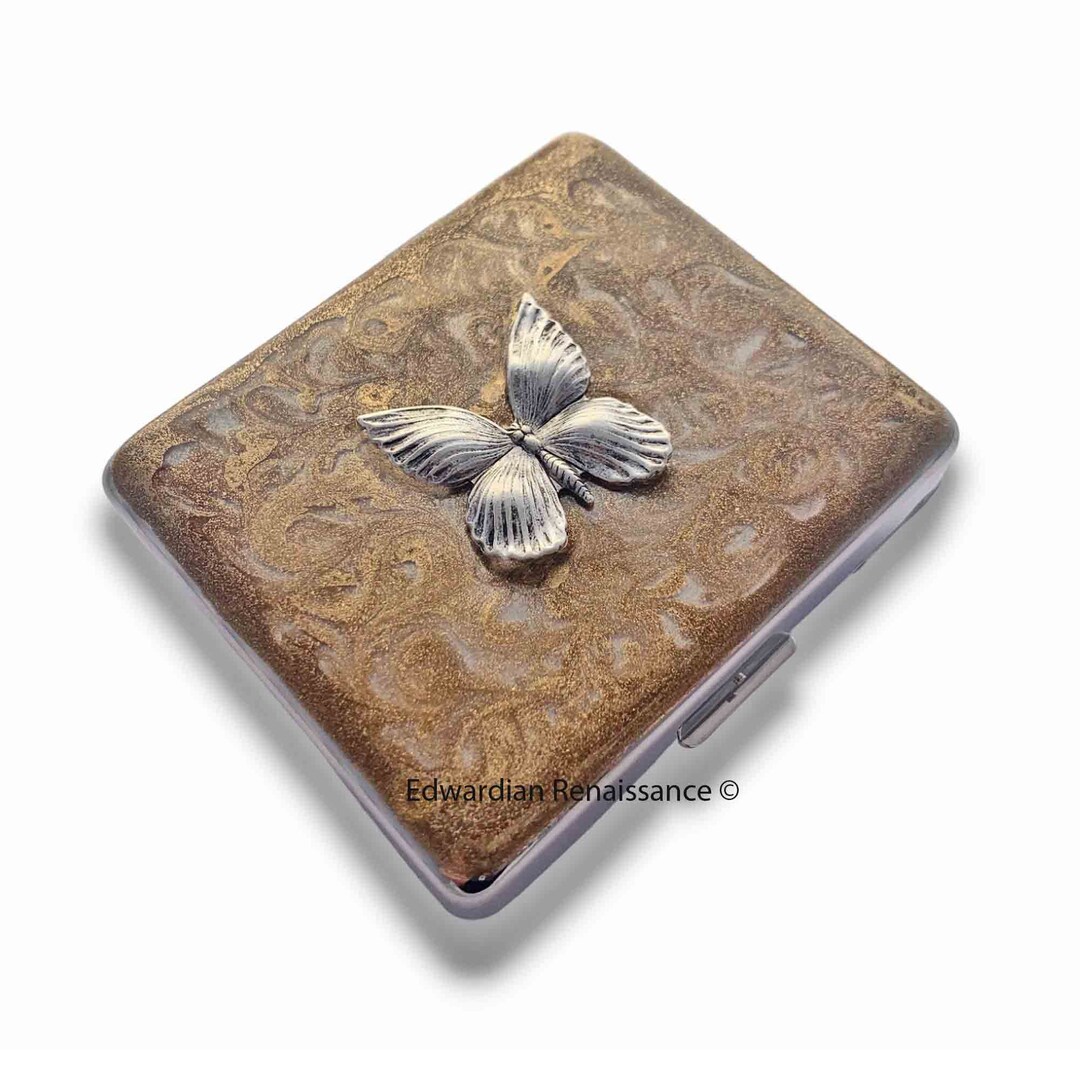 Antique Silver Butterfly Pill Box: Hand Painted Gold Swirl Enamel - Etsy