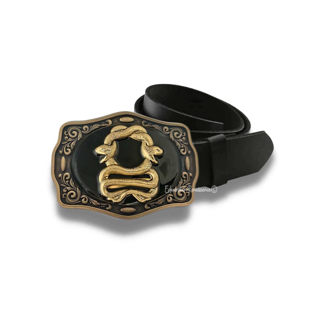 Antique Gold Snake Belt Buckle: Hand-painted Enamel Serpent - Etsy