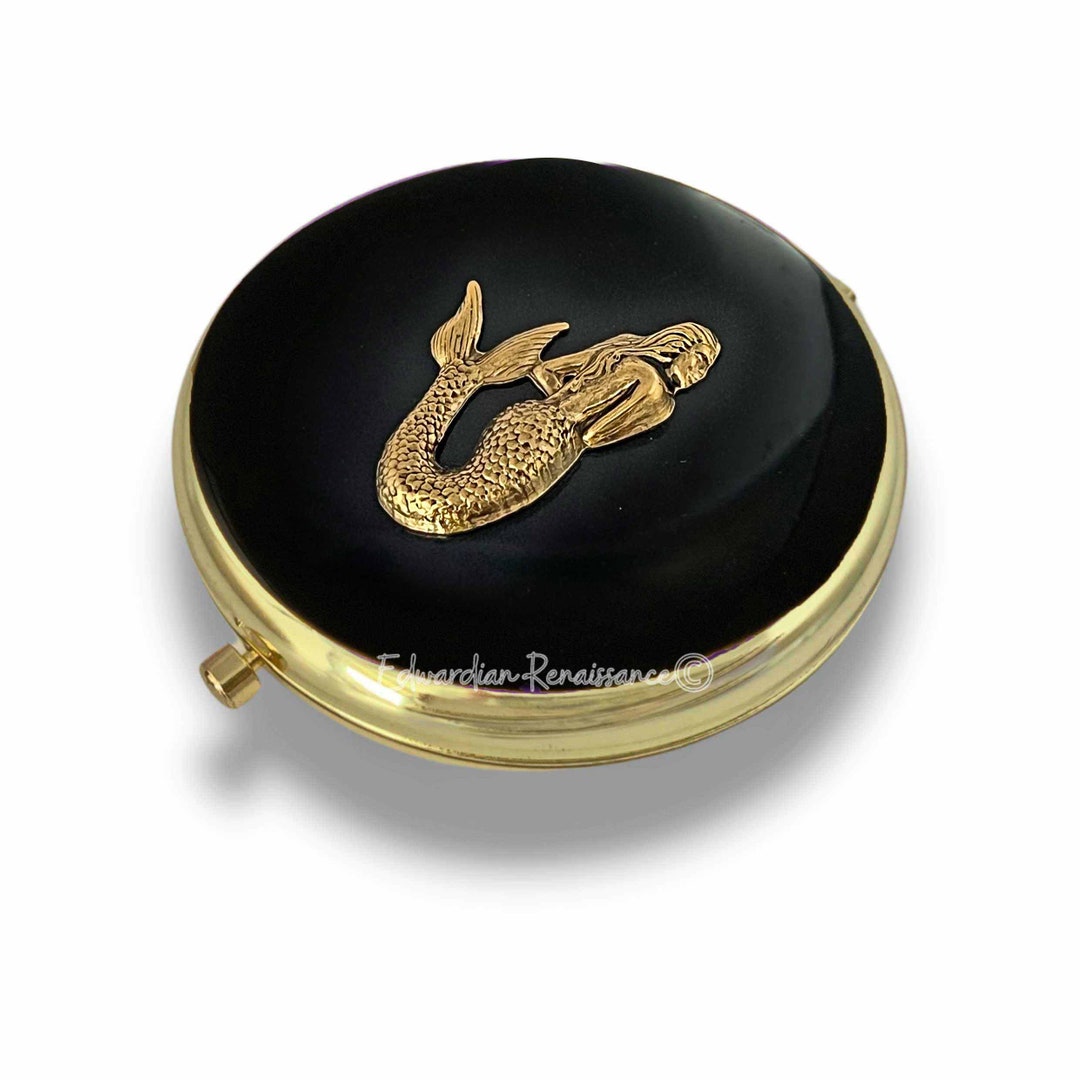 Antique Gold Mermaid Compact Mirror: Hand Painted Nautical Enamel ...