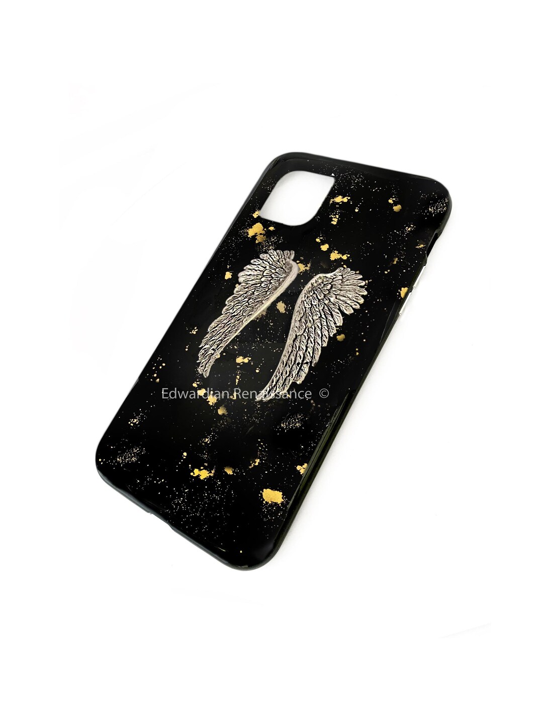 Angel Wings Phone Case: Hand-painted Black & Gold Enamel, 360 ...