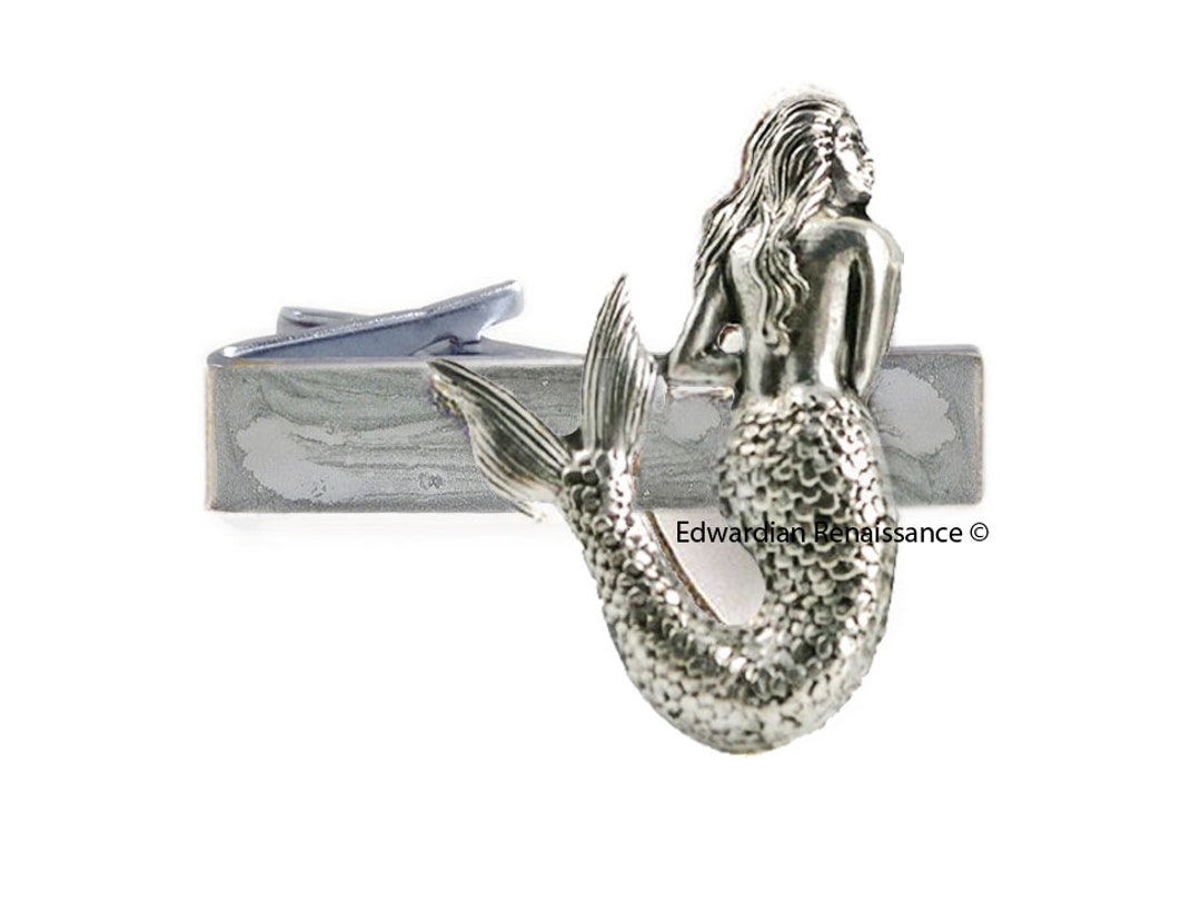 Mermaid Tie Clip: Hand Painted Silver Enamel Nautical Tie Bar - Etsy