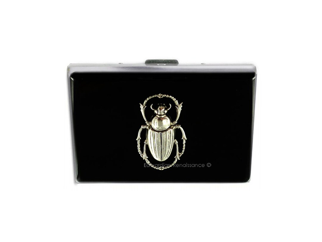 Antique Silver Scarab Credit Card Wallet: Black Enamel RFID Blocker ...