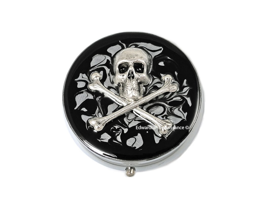 Gothic Skull & Crossbones Pill Box: Hand Painted Enamel, Personalized ...