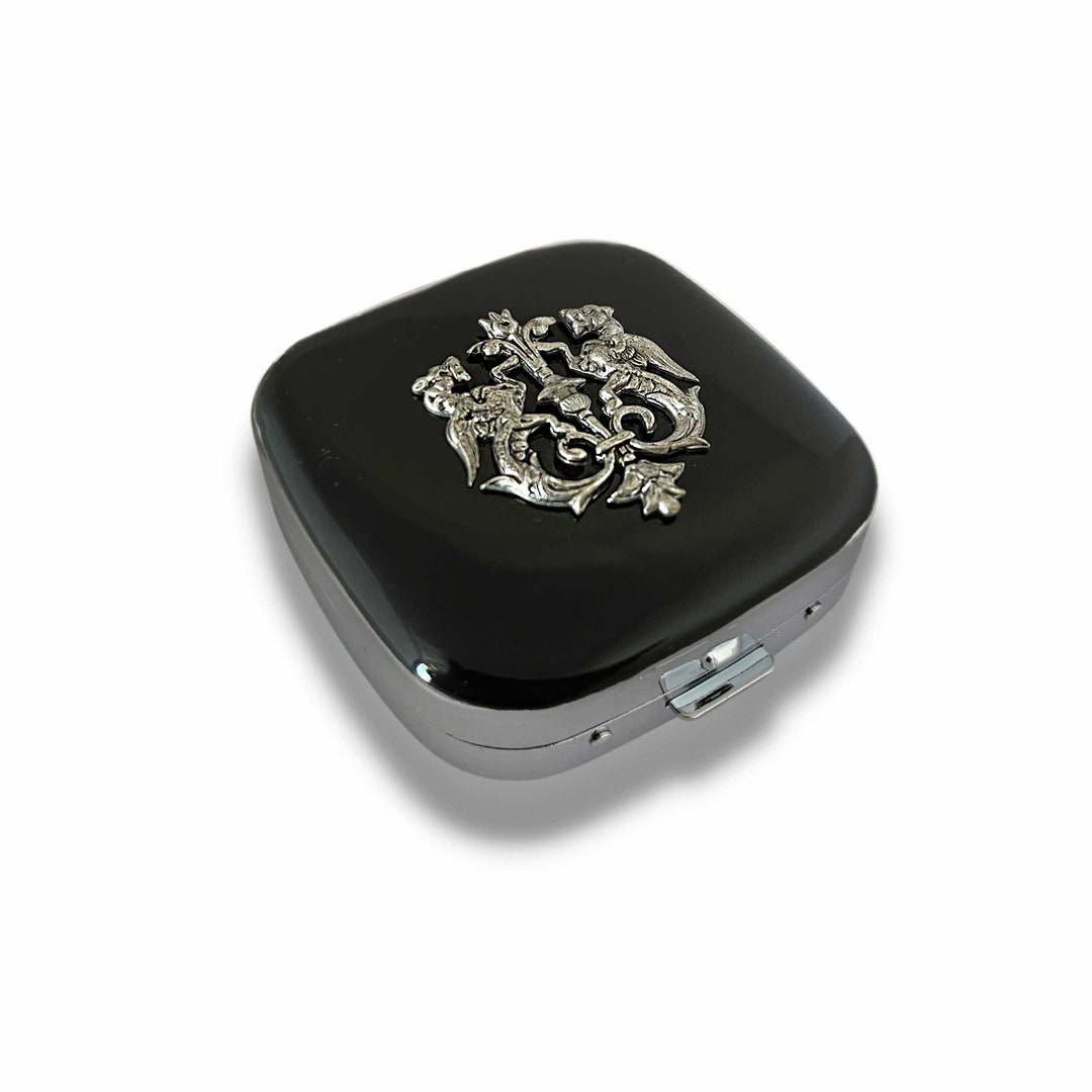Antique Silver Dragon Crest Pill Box: Hand Painted Enamel, Personalized ...