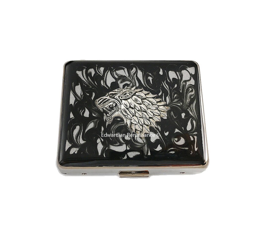 Wolf 7 Day Pill Box Inlaid in Hand Painted Enamel Black Ink - Etsy