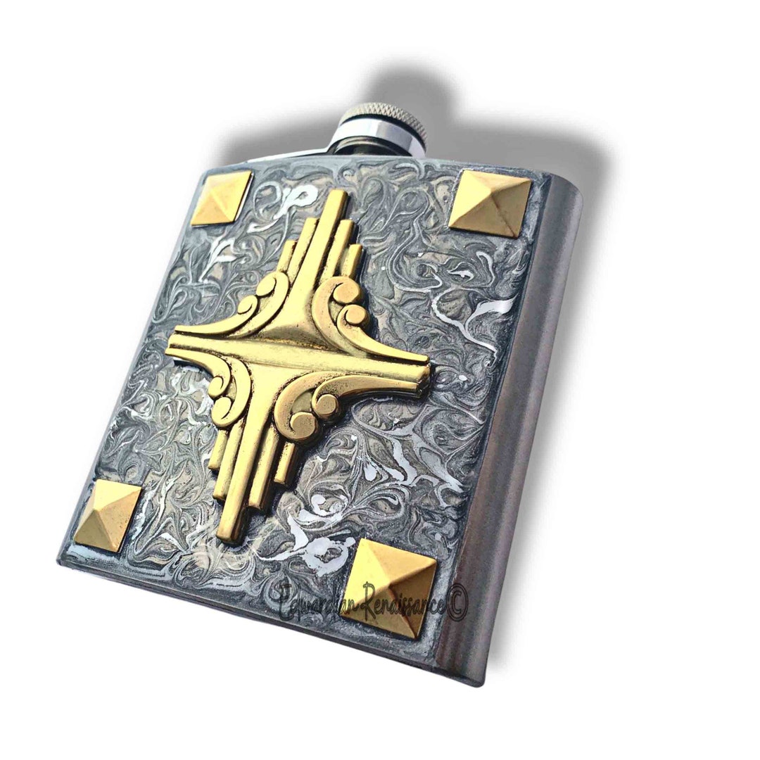 Art Deco Hip Flask: Hand-painted Silver Swirl Enamel, Personalized ...