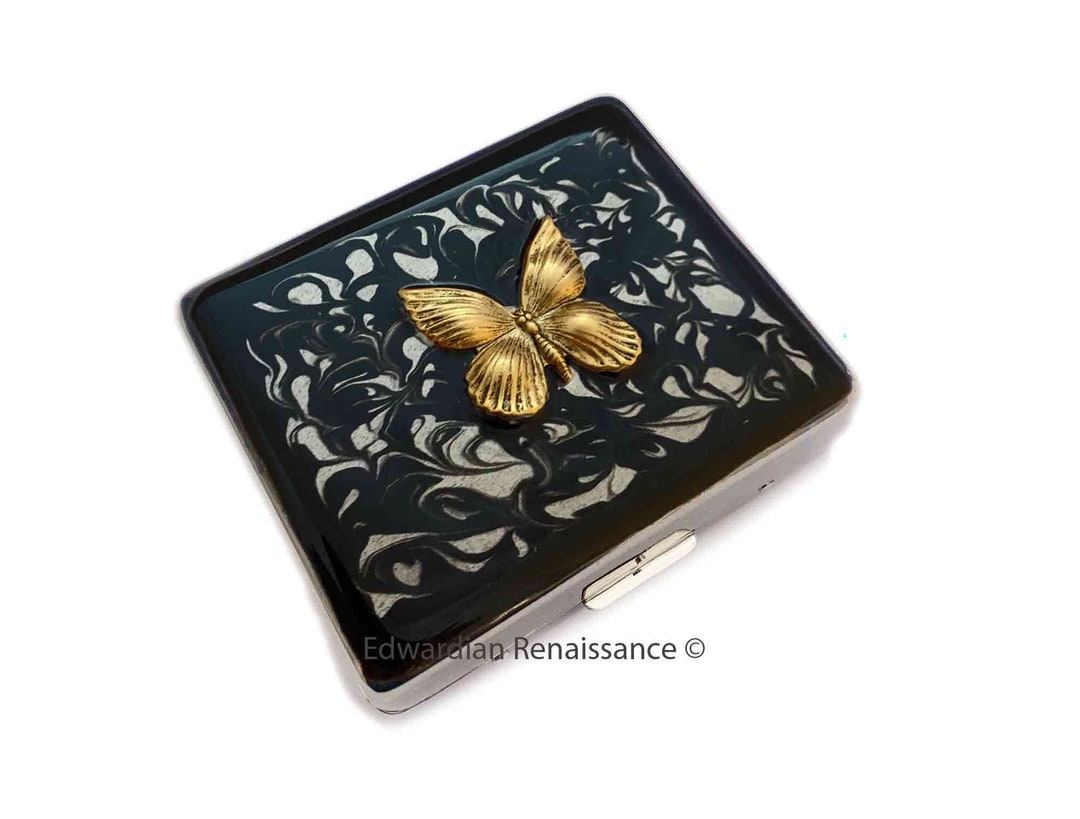 Gold Butterfly Pill Box: Hand Painted Enamel Art Nouveau Design - Etsy