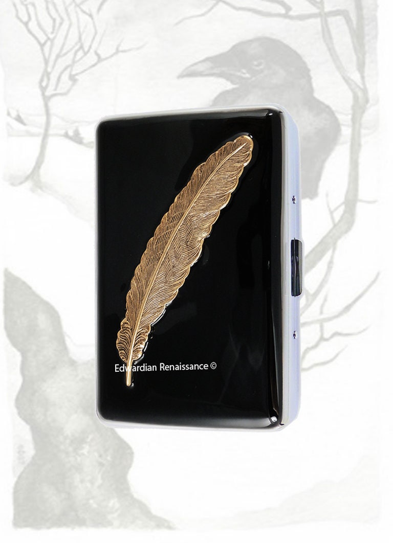 Antique Gold Ravens Feather Metal Cigarette Case Inlaid in - Etsy