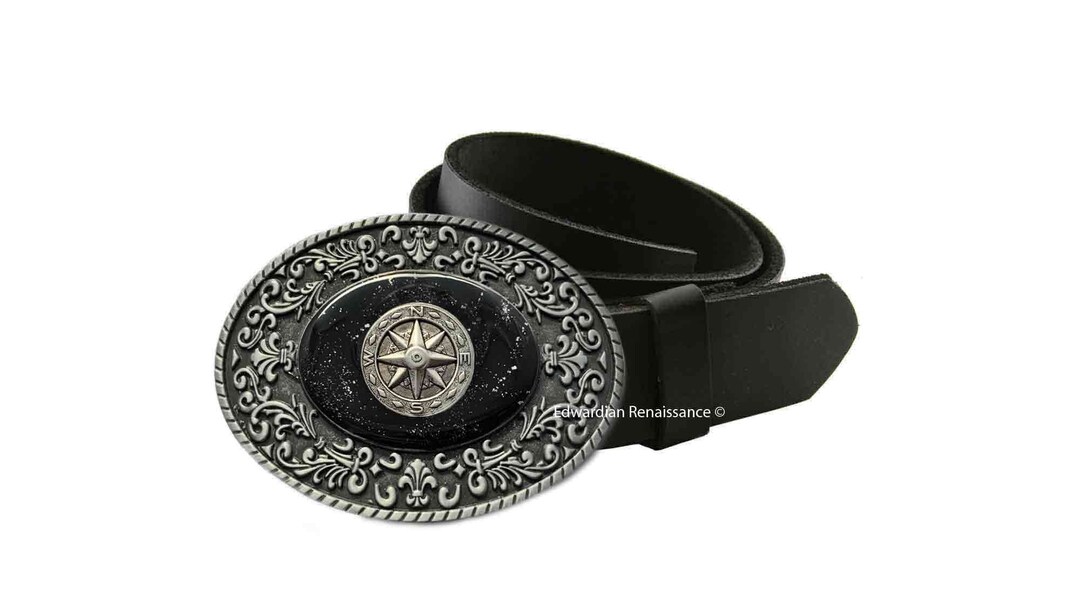 Compass Belt Buckle: Hand Painted Nautical Enamel, Silver Medallion ...