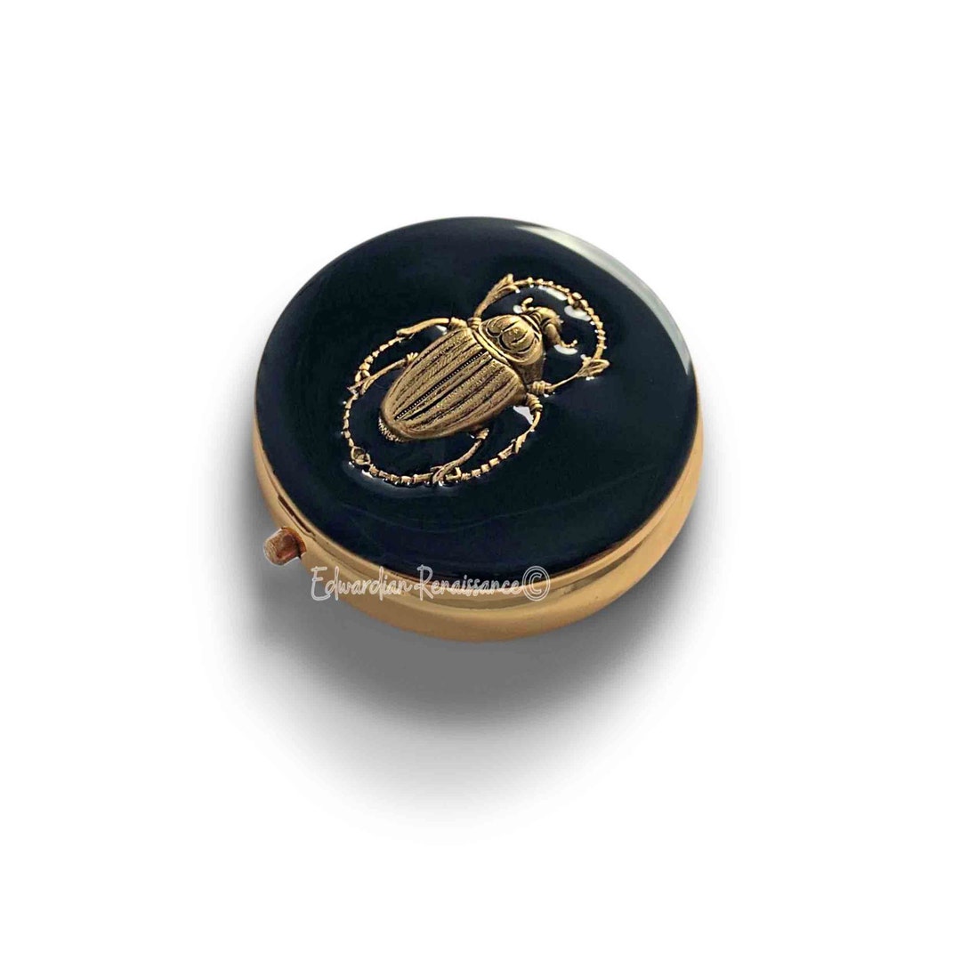 Antique Gold Scarab Pill Box: Hand Painted Egyptian Beetle Design - Etsy