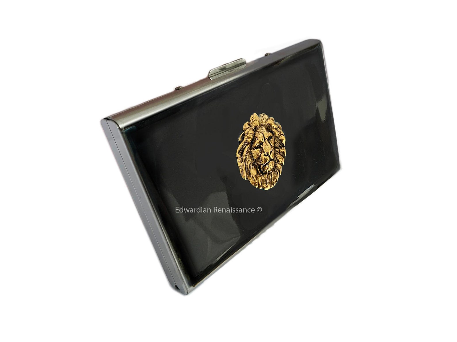 Lion Head Credit Card Wallet: Hand-painted Black Enamel, RFID Blocker ...