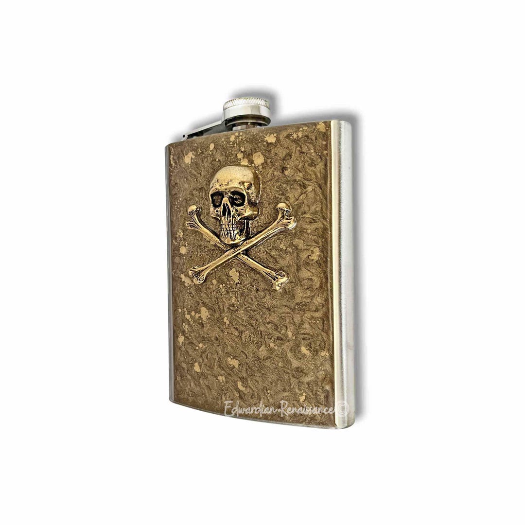 Skull & Crossbones Flask: Antique Gold Enamel, Gothic Victorian 8oz - Etsy