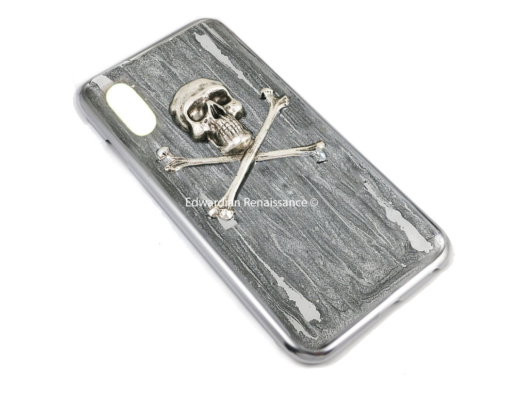 Hand Painted Skull iPhone Case: Metallic Silver Enamel Metal - Etsy