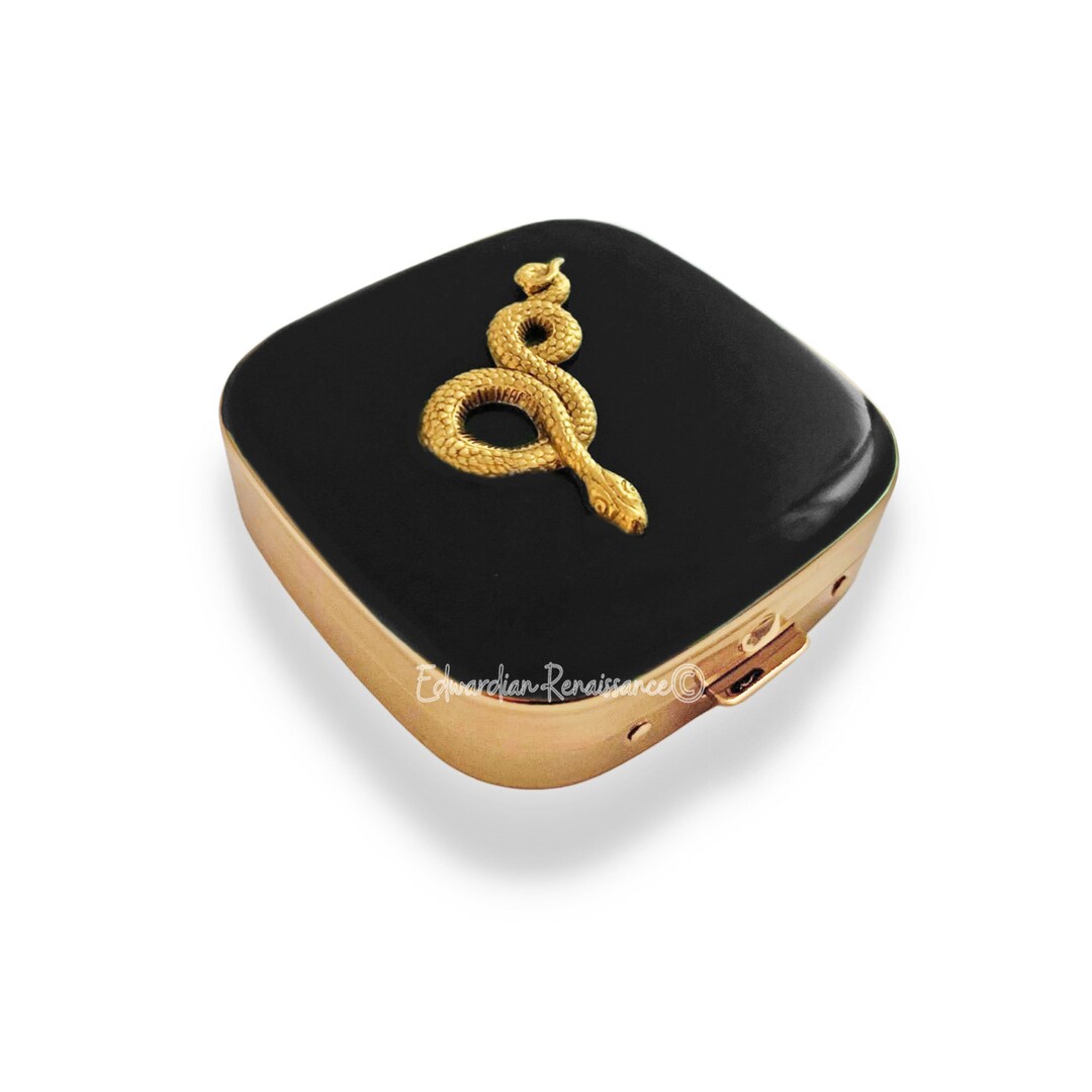 Antique Gold Snake Pill Box: Gothic Enamel, Personalized Option - Etsy