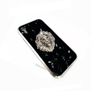 Neoclassic Lion Phone Case in Hand Painted Black With Gold Swirl Enamel ...