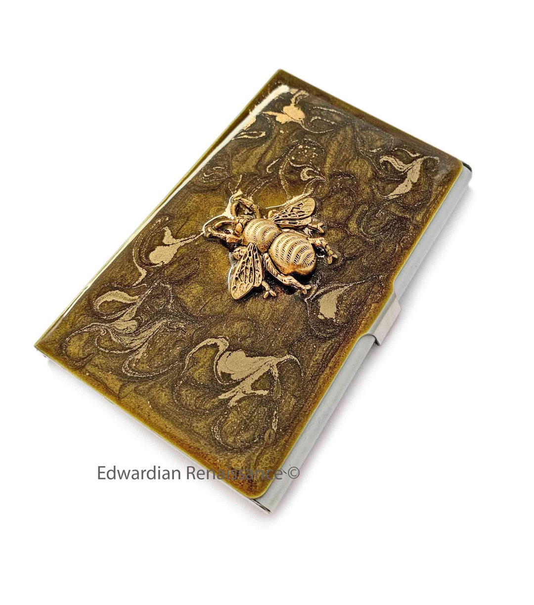 Antique Gold Queen Bee Business Card Case Inlaid in Hand Painted Bronze ...
