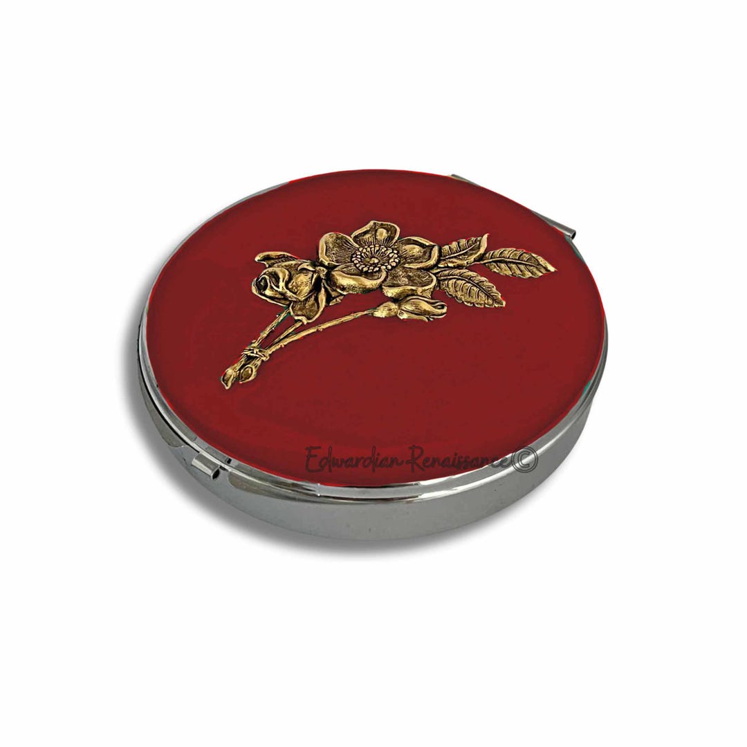 Rose Pill Box: Hand Painted Ox Blood Enamel, Personalized 7-day ...