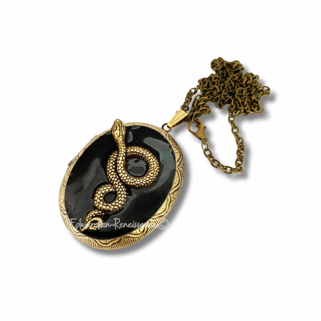 Snake Locket: Hand Painted Black Enamel, Gothic Victorian Necklace ...