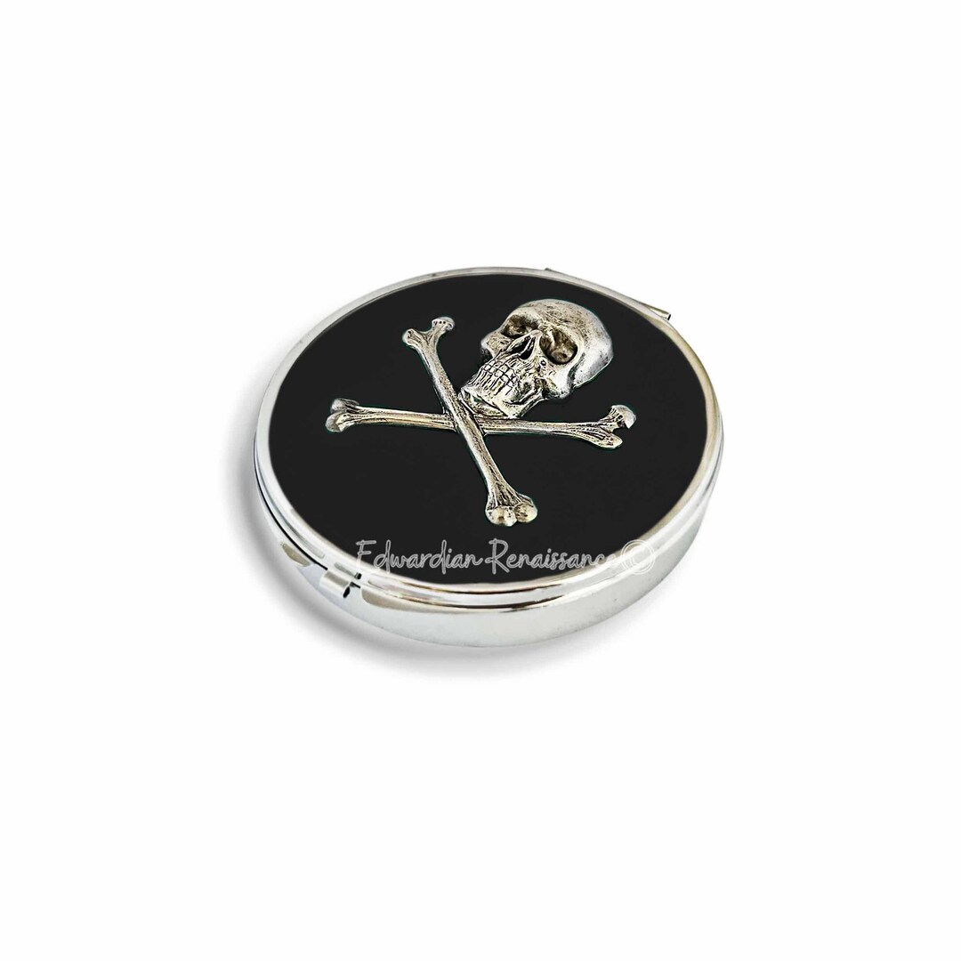Antique Silver Skull Pill Box: Hand Painted Enamel, Personalized Option ...