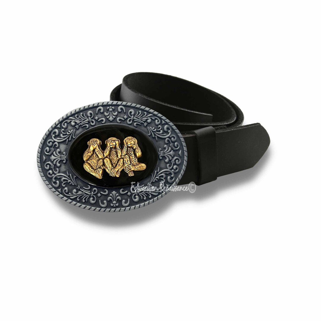 Three Wise Monkeys Belt Buckle: Hand Painted Enamel, Vintage Style - Etsy