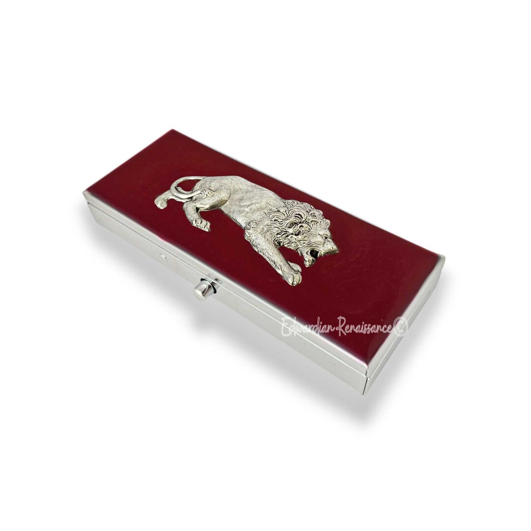 Lion Pill Box, Ox Blood Enamel, Personalized Option - Etsy