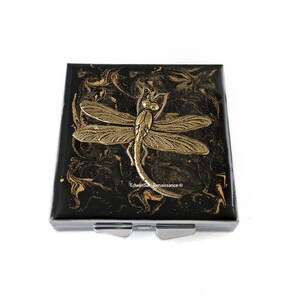 Dragonfly Metal Pill Box Inlaid in Hand Painted Black Enamel Art ...