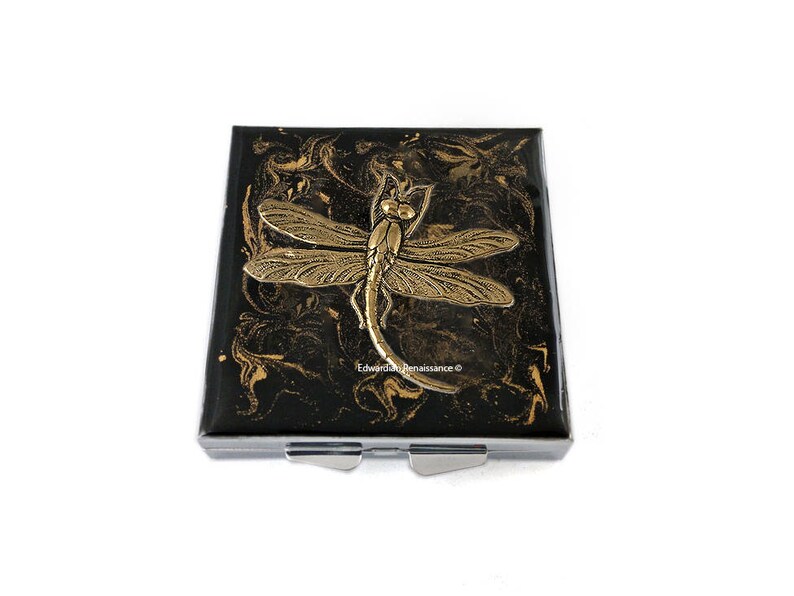 Dragonfly Metal Pill Box Inlaid in Hand Painted Black Enamel - Etsy