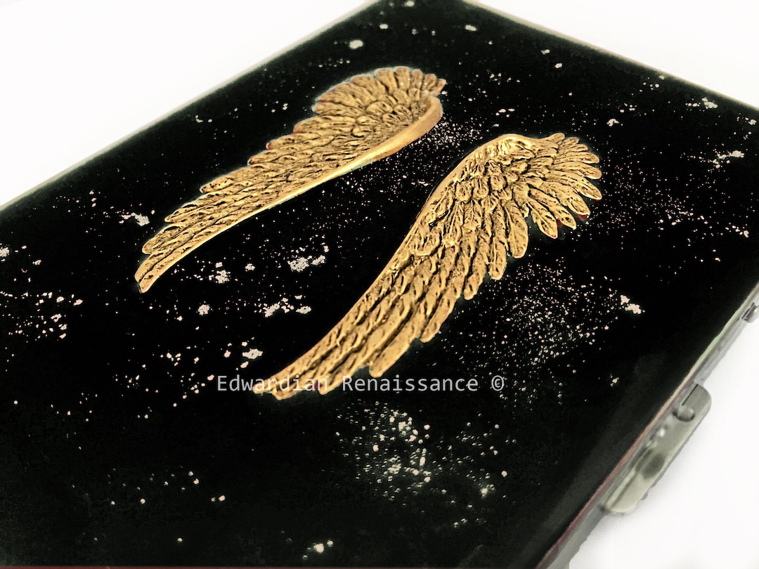 Angel Wings Cigarette Case Inlaid in Black With Silver Splash Enamel ...