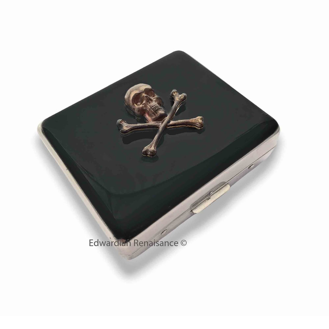 Skull & Crossbones Pill Box: Black Enamel, Personalized Option - Etsy