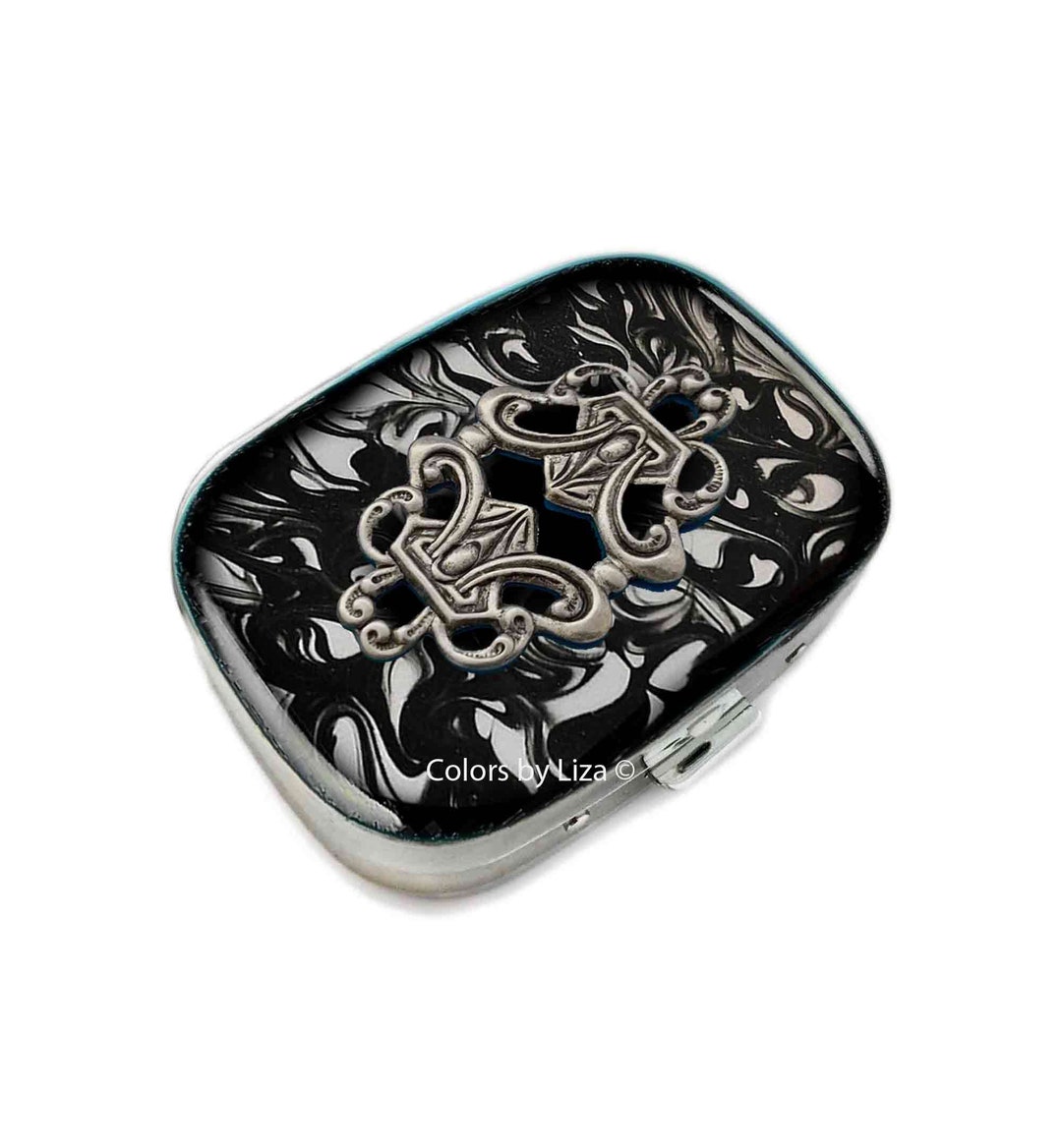 Art Nouveau Oval Pill Box Inlaid in Hand Painted Enamel With Brack Ink ...
