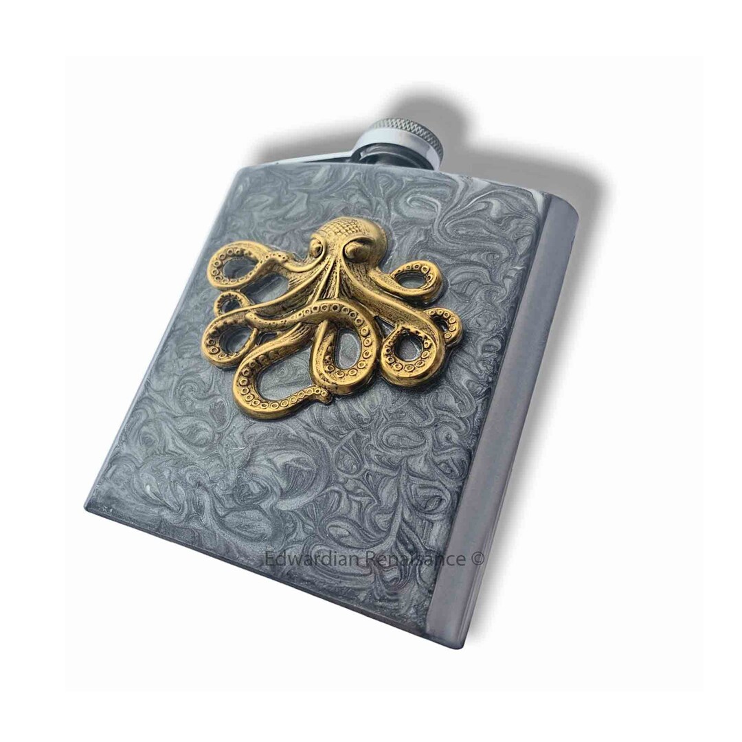Antique Gold Octopus Flask: Hand Painted Kraken Flask, Personalized ...