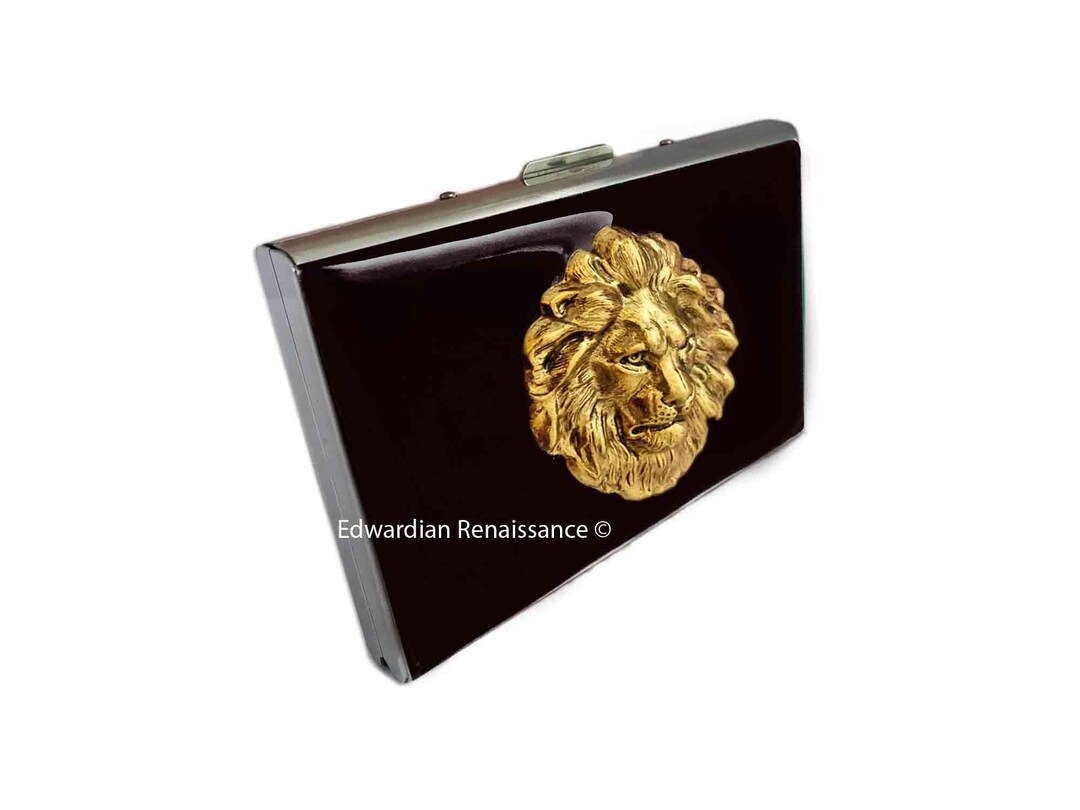 Antique Gold Lion Head RFID Wallet: Hand Painted Enamel, Personalized ...