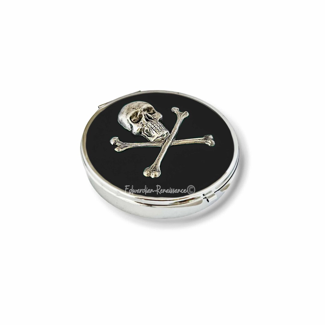Antique Silver Skull Pill Box: Hand Painted Enamel, Personalized Option ...
