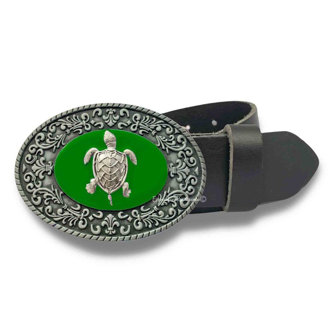 Sea Turtle Belt Buckle: Hand Painted Green Enamel, Art Deco Style - Etsy