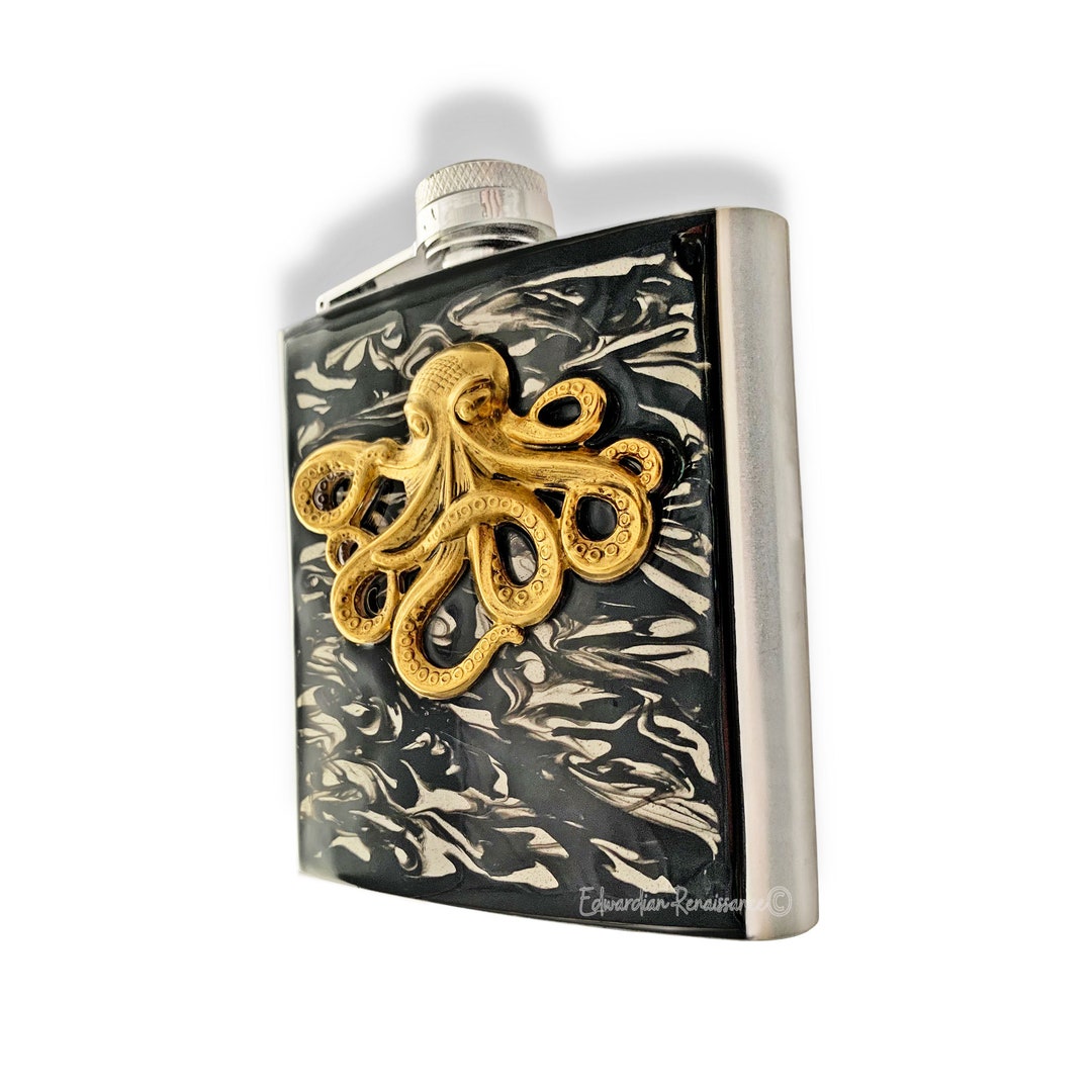 Antique Gold Octopus Flask: Hand-painted Enamel, Gothic Kraken - Etsy