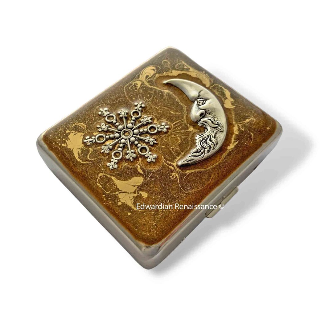 Celestial Pill Box: Hand Painted Bronze Enamel, Moon & Star Design - Etsy