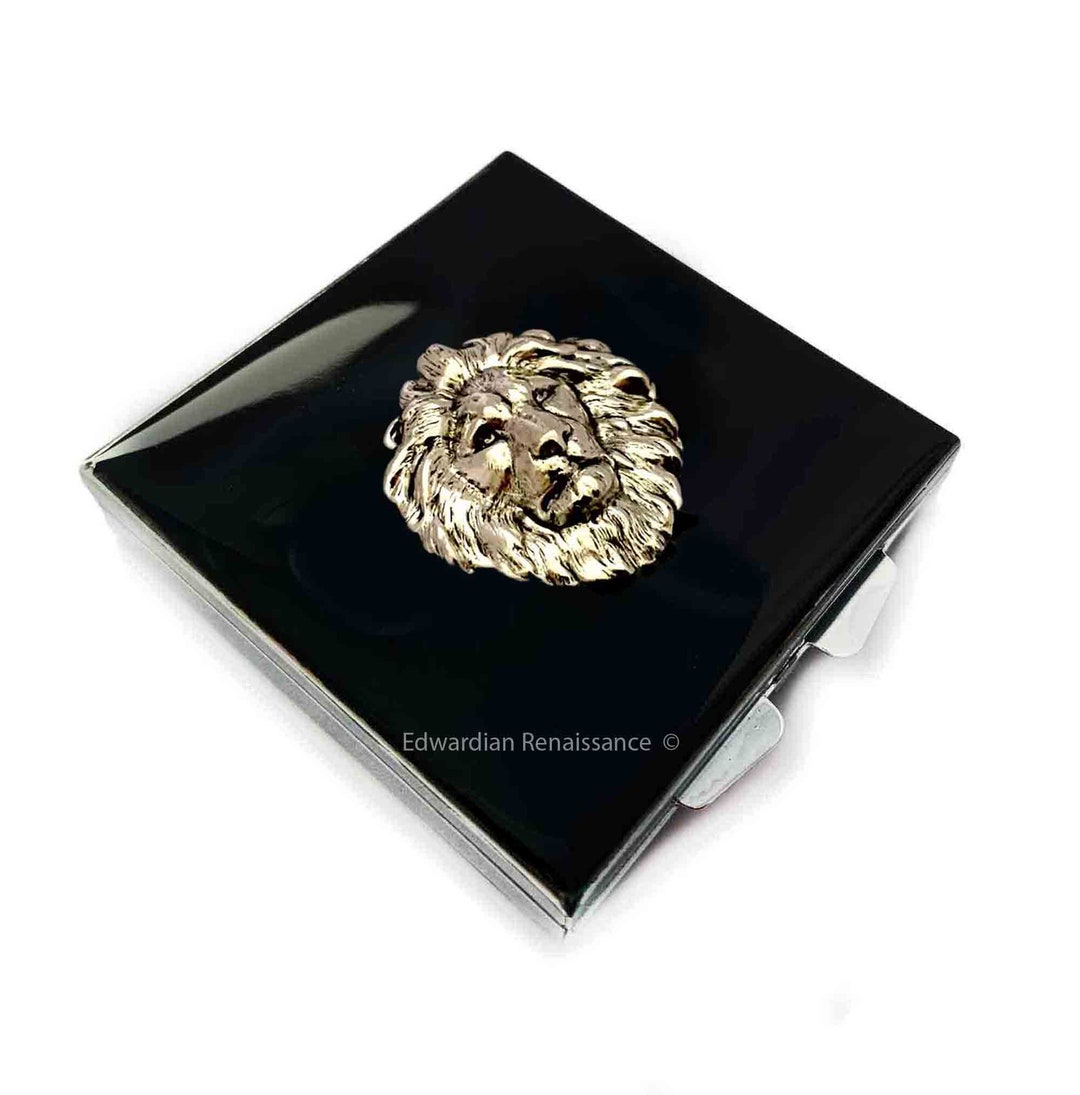 Antique Silver Lion Pill Box: Hand Painted Black Enamel, Personalized ...