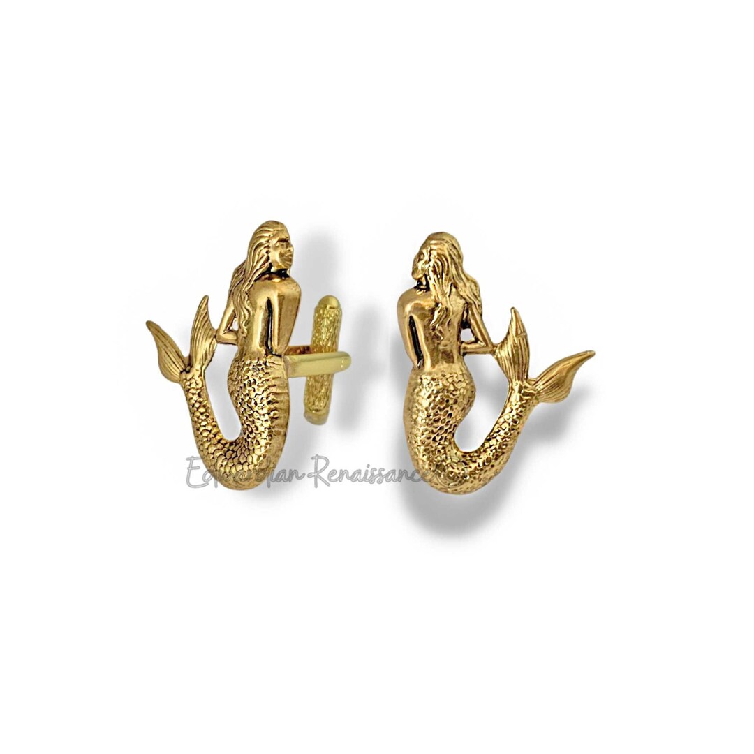 Antique Gold Mermaid Cuff Links Sea Nymph Nautical Fantasy Inspired ...