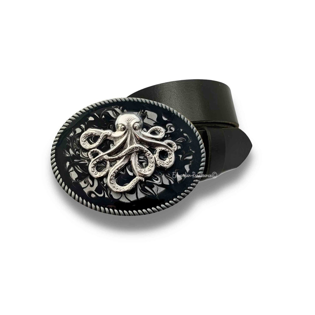 Octopus Belt Buckle: Hand-painted Enamel, Nautical Silver Buckle - Etsy