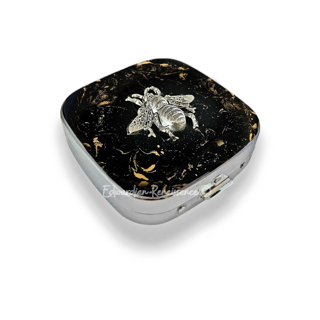 Antique Silver Bee Pill Box: Hand Painted Enamel, Gothic Victorian ...