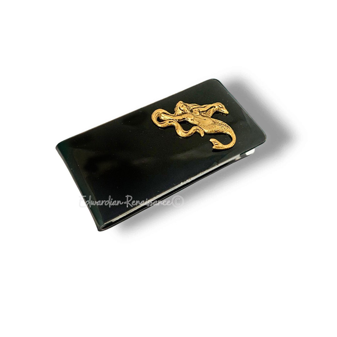 Antique Gold Mermaid Money Clip: Hand Painted Black Enamel ...