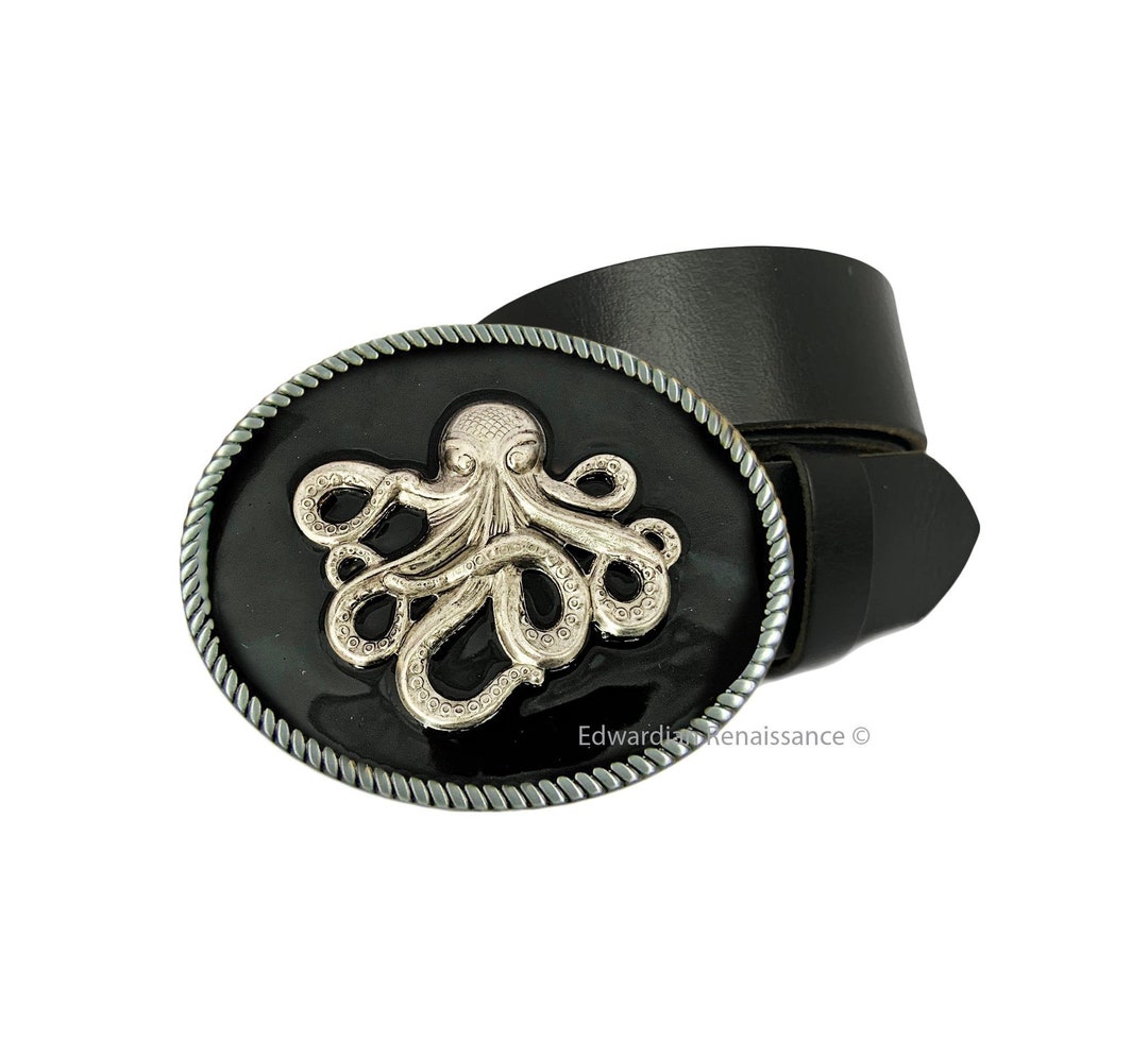 Octopus Belt Buckle Inlaid in Hand Painted Glossy Black Enamel Neo ...