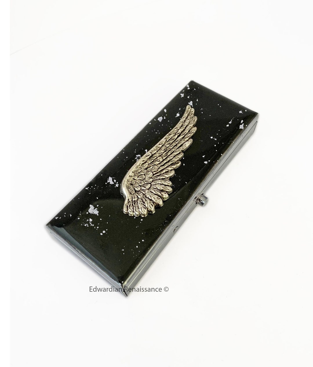 Wing Pill Box: Renaissance Angel, Glossy Black Enamel, Personalized ...