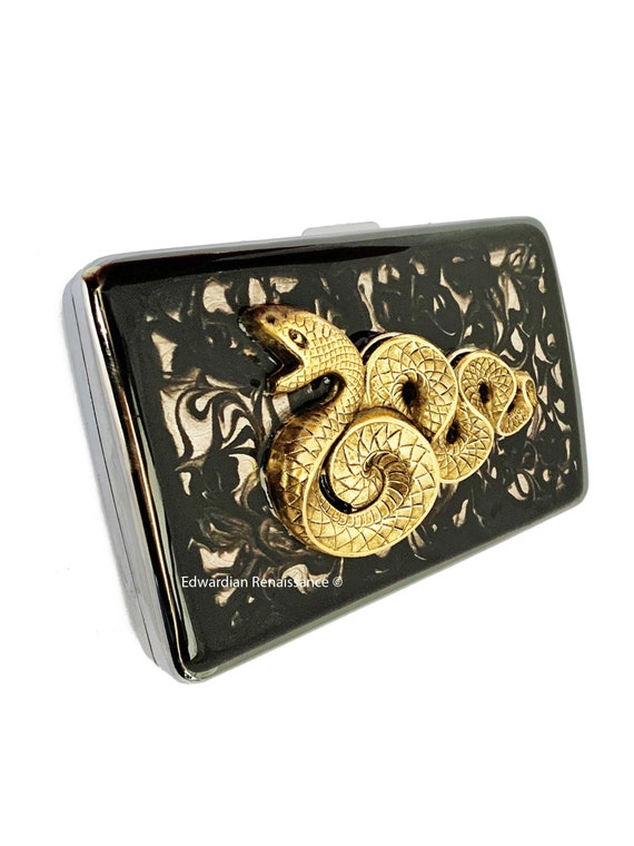Serpent Cigarette Case Inlaid in Hand Painted Black Ink Swirl | Etsy