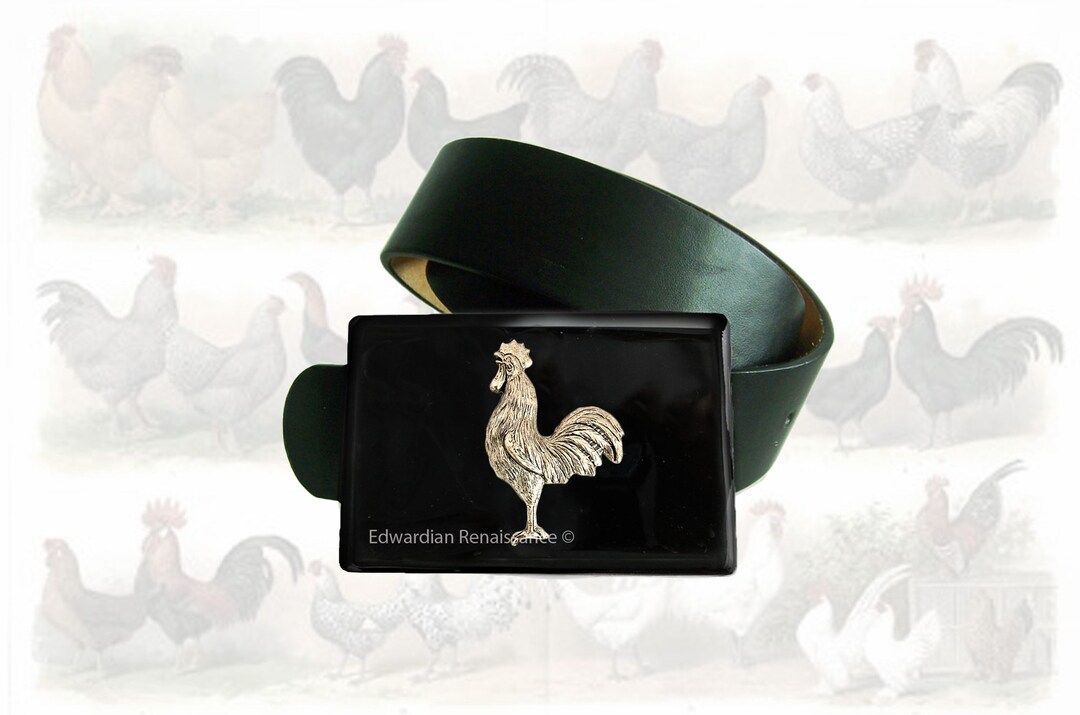 Antique Silver Rooster Belt Buckle: Glossy Black Enamel, French Country ...