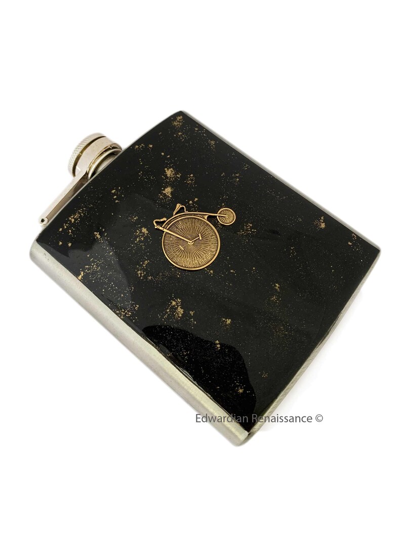 Bicycle Flask in Hand Painted Navy Blue With Gold Splash | Etsy