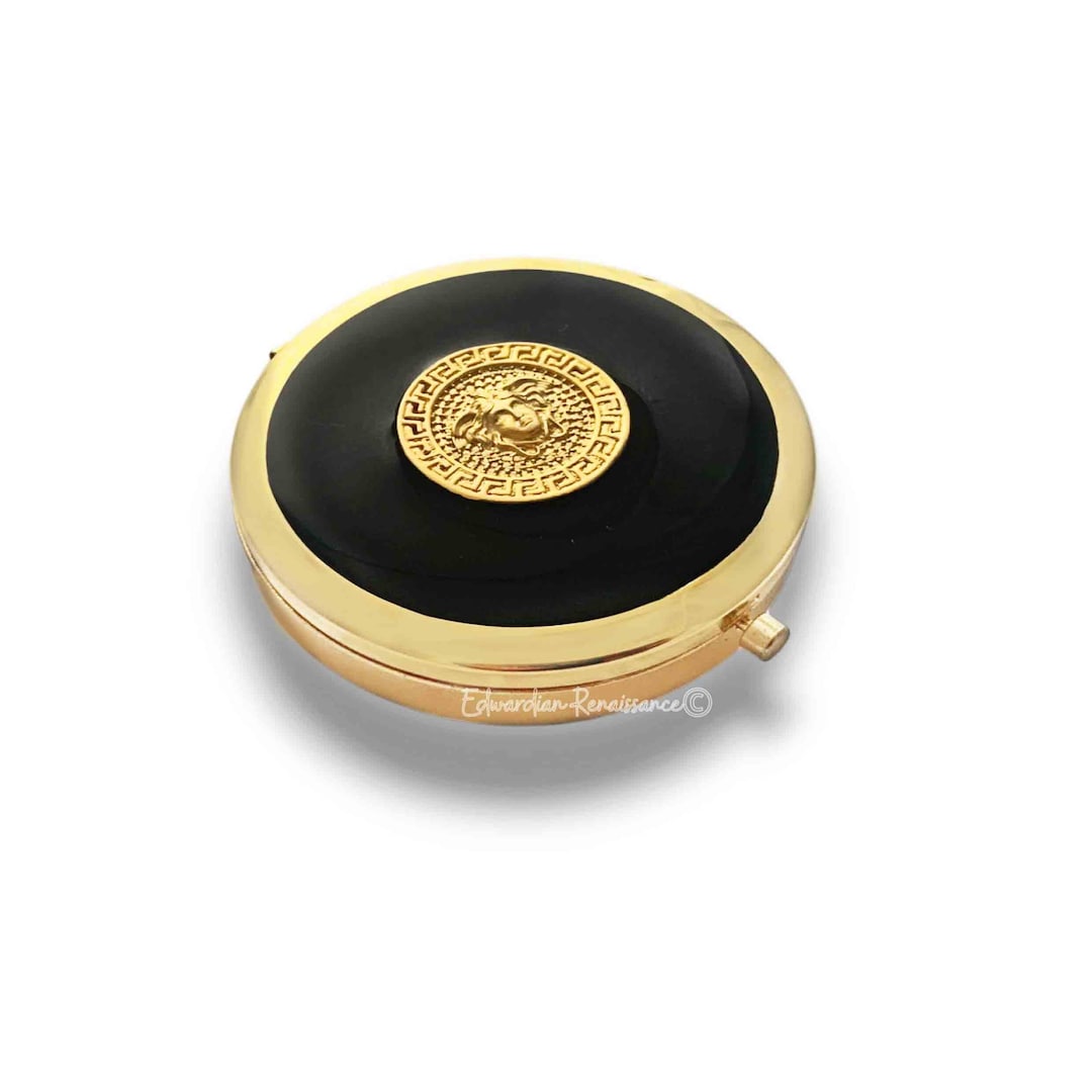 Medusa Medallion Pill Box: Hand Painted Black Enamel, Compact Mirror - Etsy