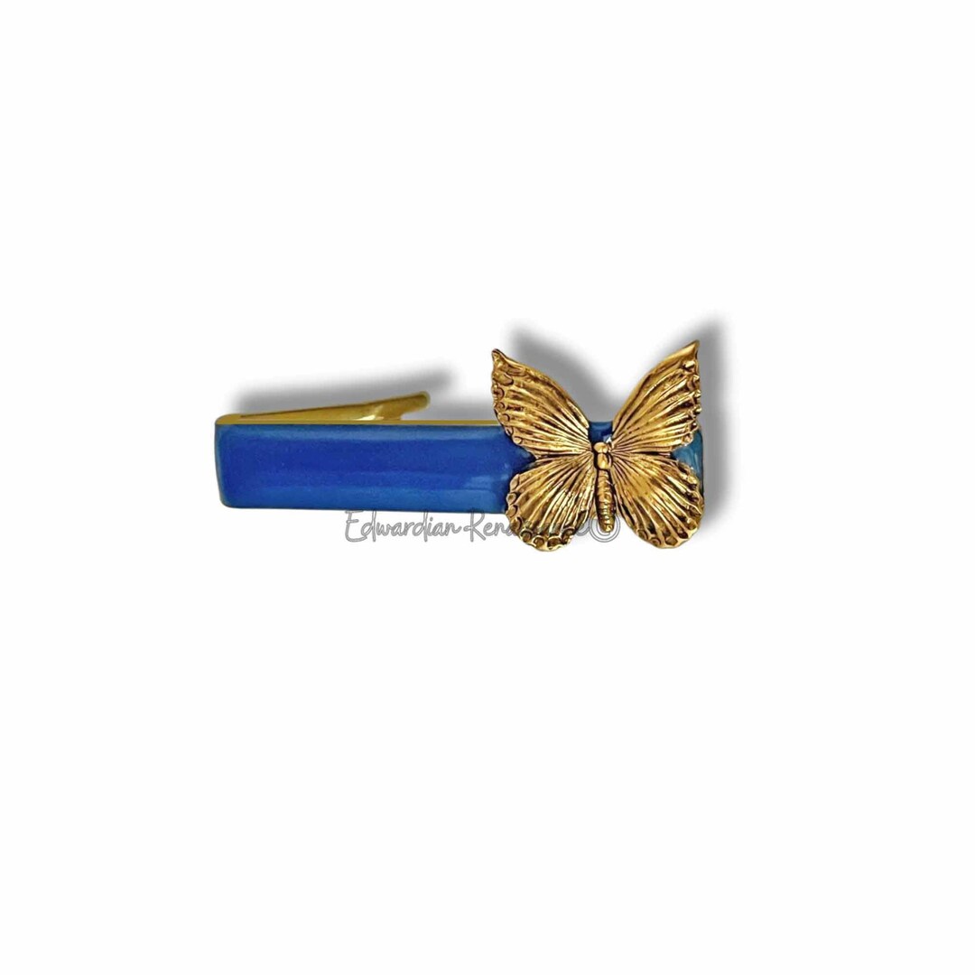 Antique Gold Butterfly Tie Clip: Hand Painted Cobalt Enamel - Etsy