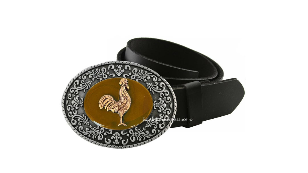 Antique Gold Rooster Belt Buckle Inlaid in Hand Painted Brown Enamel ...